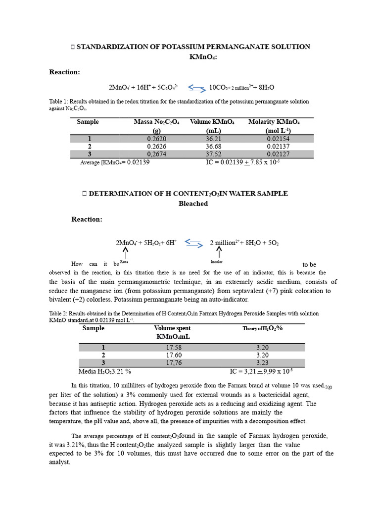 Standardizing Potassium Permanganate Solution | PDF | Hydrogen Peroxide ...