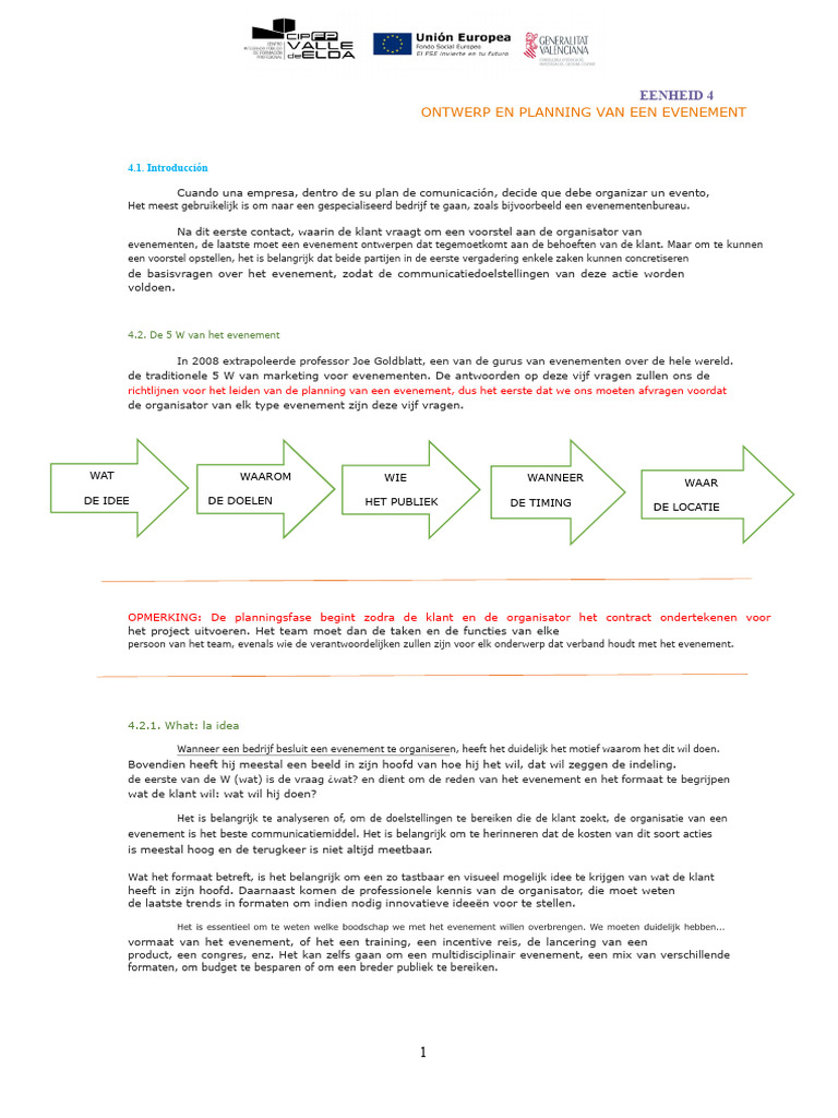 Eenheid 4. Ontwerp en Planning Van Een Evenement | PDF
