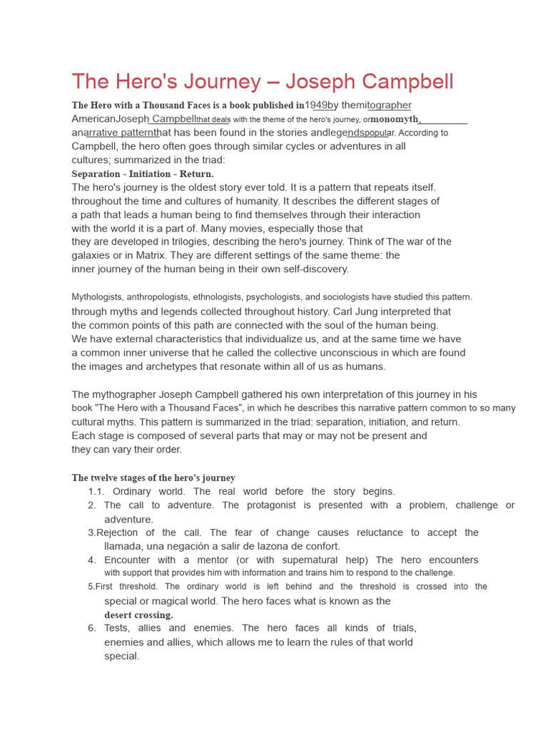 The Hero's Journey - Notes | PDF | Mythology | Mythography