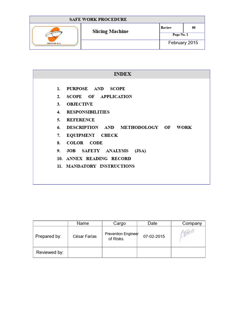Safe Work Procedure for Slicing Machine | PDF | Personal Protective ...