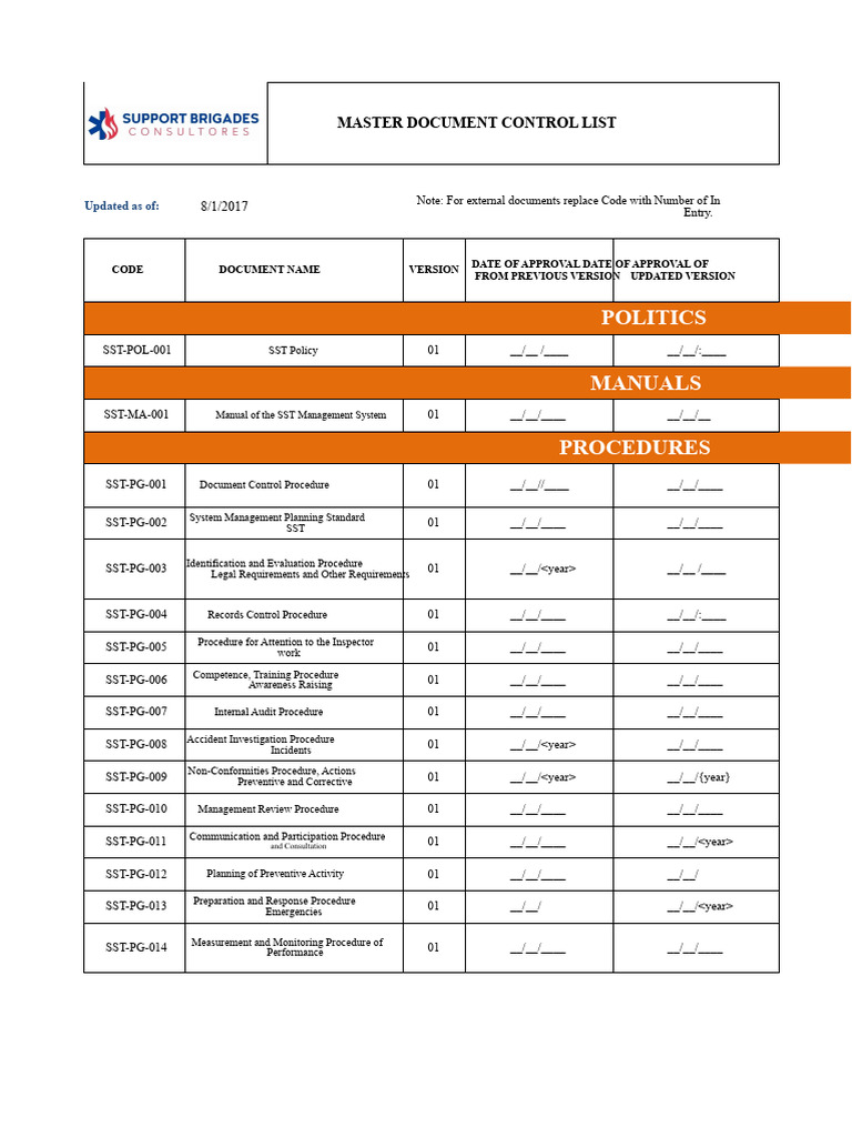 As-17-SGT-FO-040-00 - Master Document Control List | PDF | Occupational ...