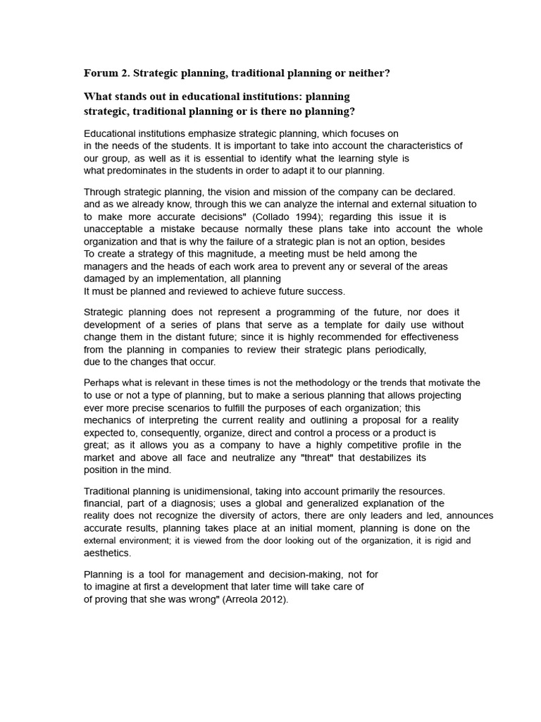 Strategic Planning, Traditional Planning, or None? | PDF | Strategic ...