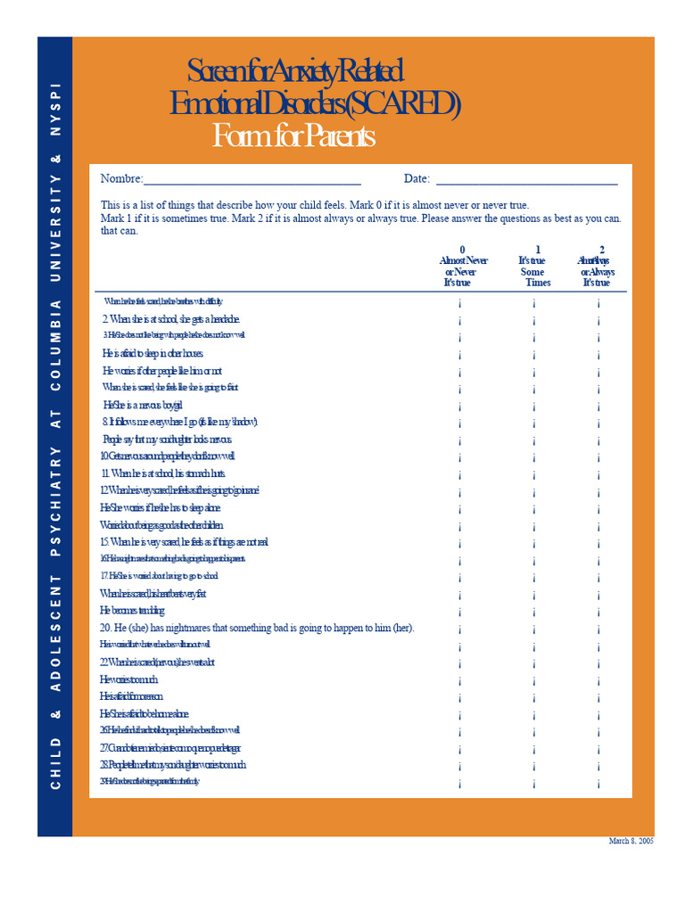Cuestionario SCARED para Trastornos de Ansiedad | PDF