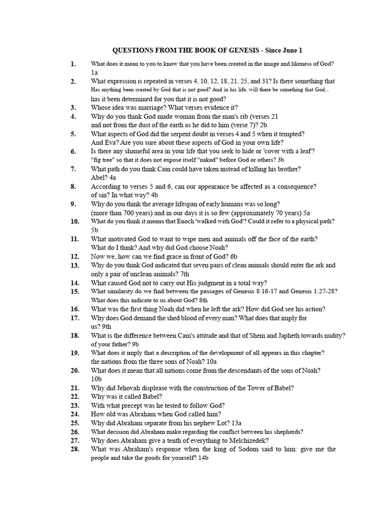 QUESTIONS FROM THE BOOK OF GENESIS - The 50 Chapters | PDF | Jacob ...