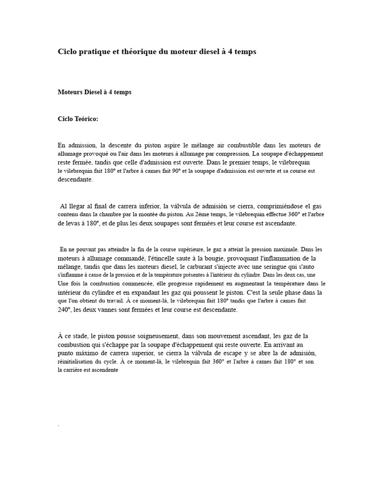 Cycle du moteur diesel 4 temps expliqué | PDF | Moteur diesel ...