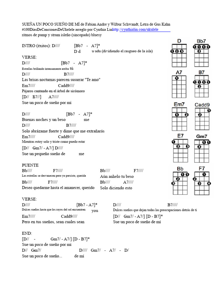 Sueña un poco de mí - Gráfico de acordes de ukelele | PDF