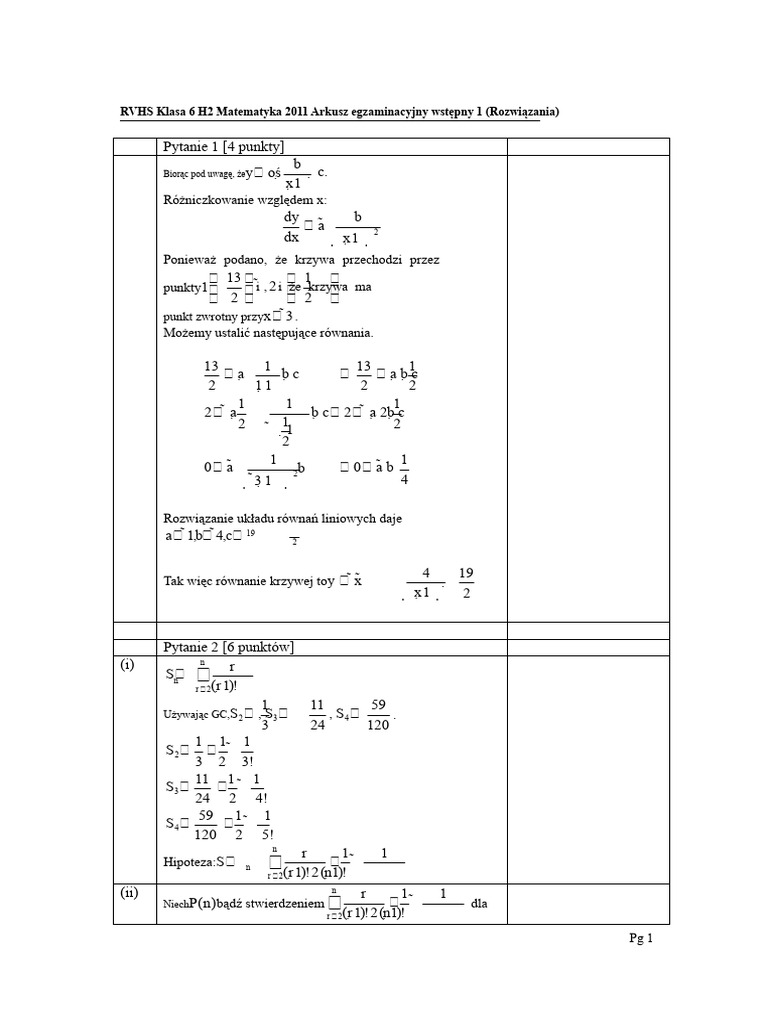 Rozwiązania Rvhs h2 Matematyka p1 | PDF