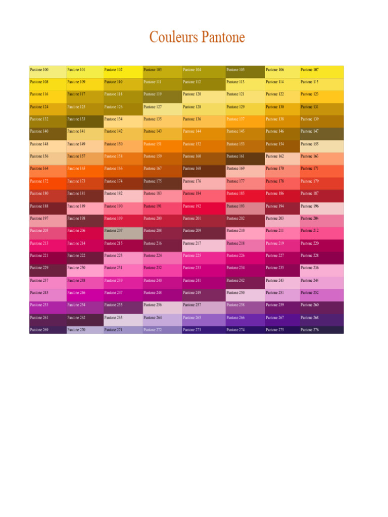 Liste complète des couleurs Pantone | PDF | Couleur | Vue