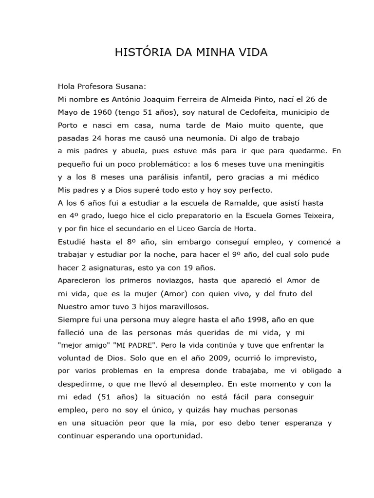 Historia de mi vida - Word | PDF