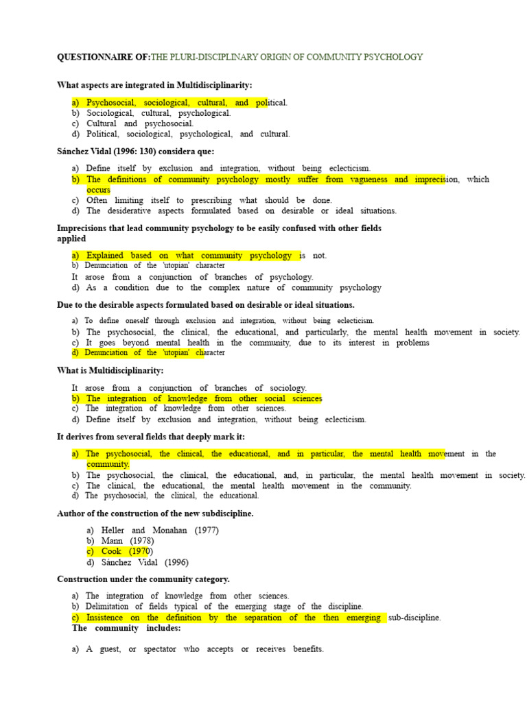 Community Psychology Questionnaire Insights | PDF | Psychology | Knowledge