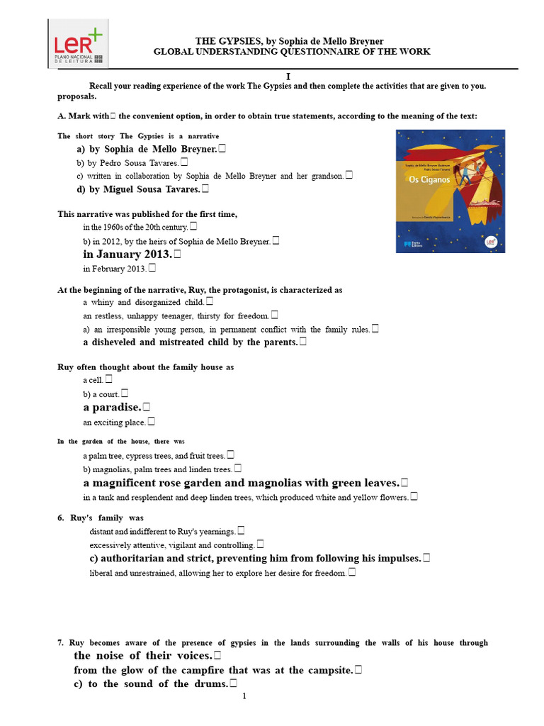 Comprehension Questionnaire about _ The Gypsies_ Sophia de Mello ...