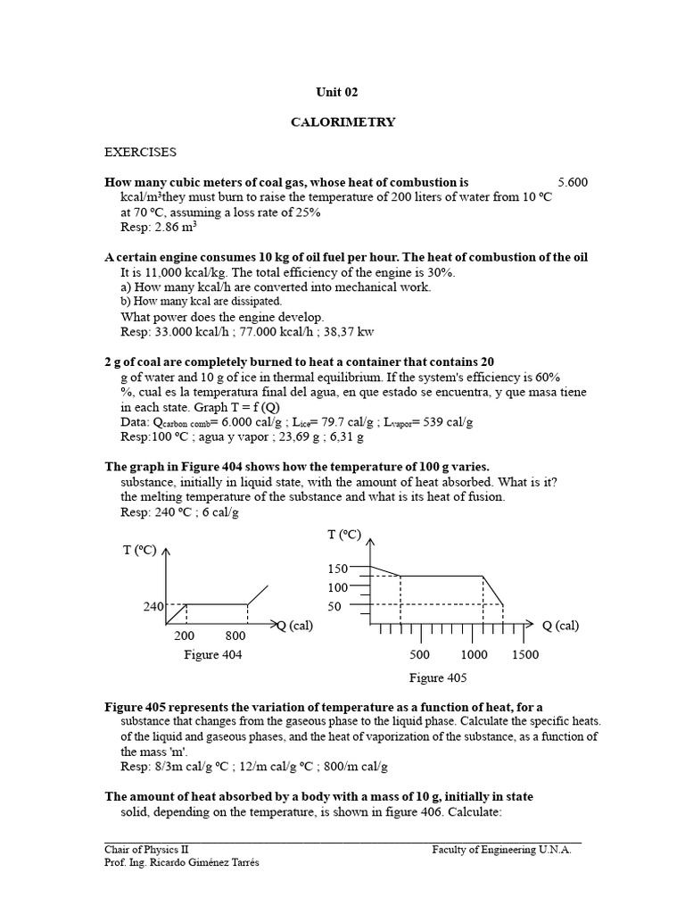 Calorimetry Exercises and Solutions | PDF | Heat | Heat Capacity