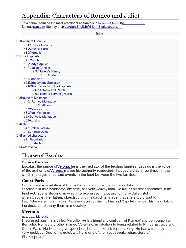 CHARACTERS of Romeo and Juliet | PDF | Characters In Romeo And Juliet ...