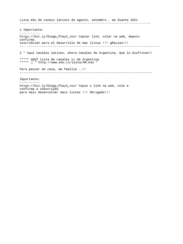 Lista m3u de Canais de TV Argentina Agosto... 2021 | PDF