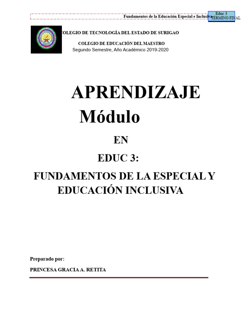 MÓDULO DE APRENDIZAJE EDUC 3 | PDF | Discapacidad intelectual | Autismo