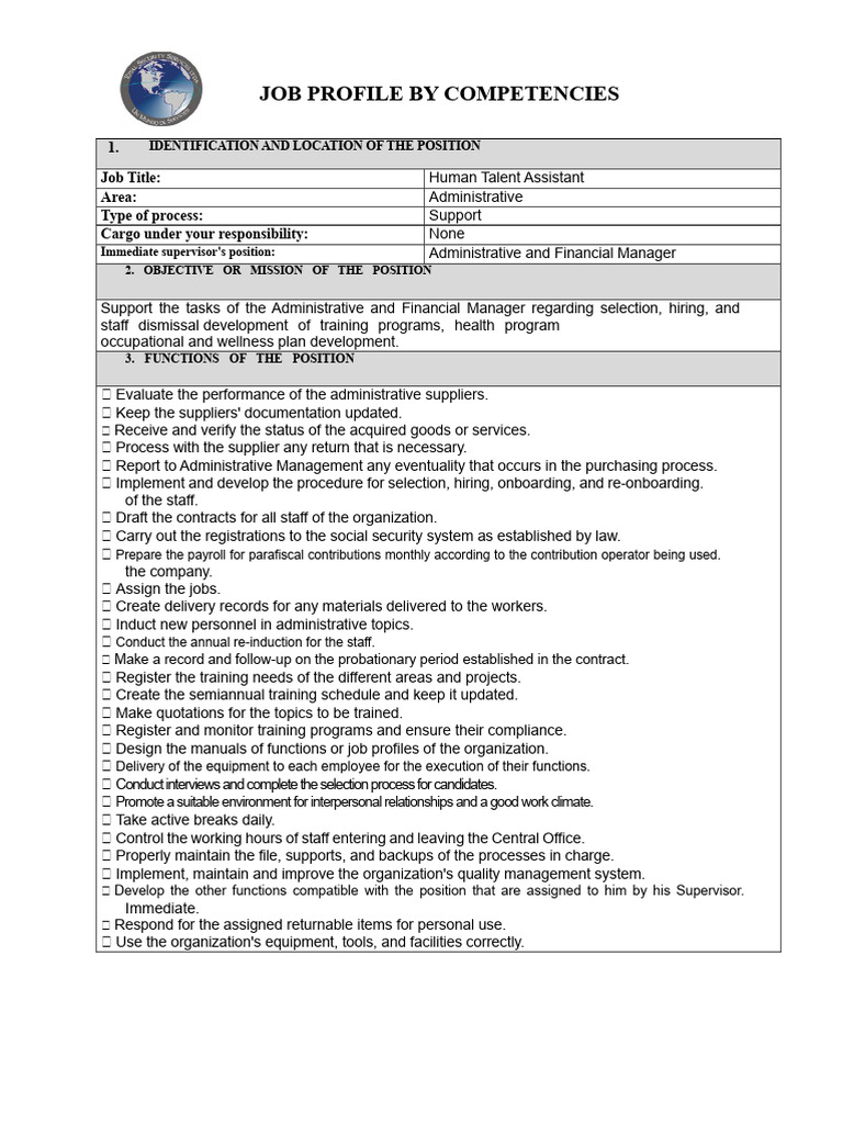 Human Talent Position Profile | PDF | Employment | Occupational Safety ...