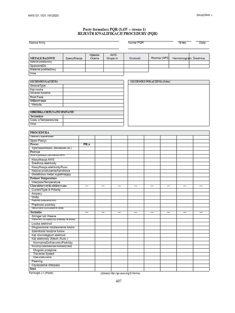 J 1 PQR SAW D1.1 2020 Form | PDF