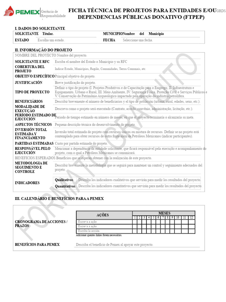 2 FTPEP Ficha Técnica Projetos Entidades e Dep. Pub. - Donativos | PDF