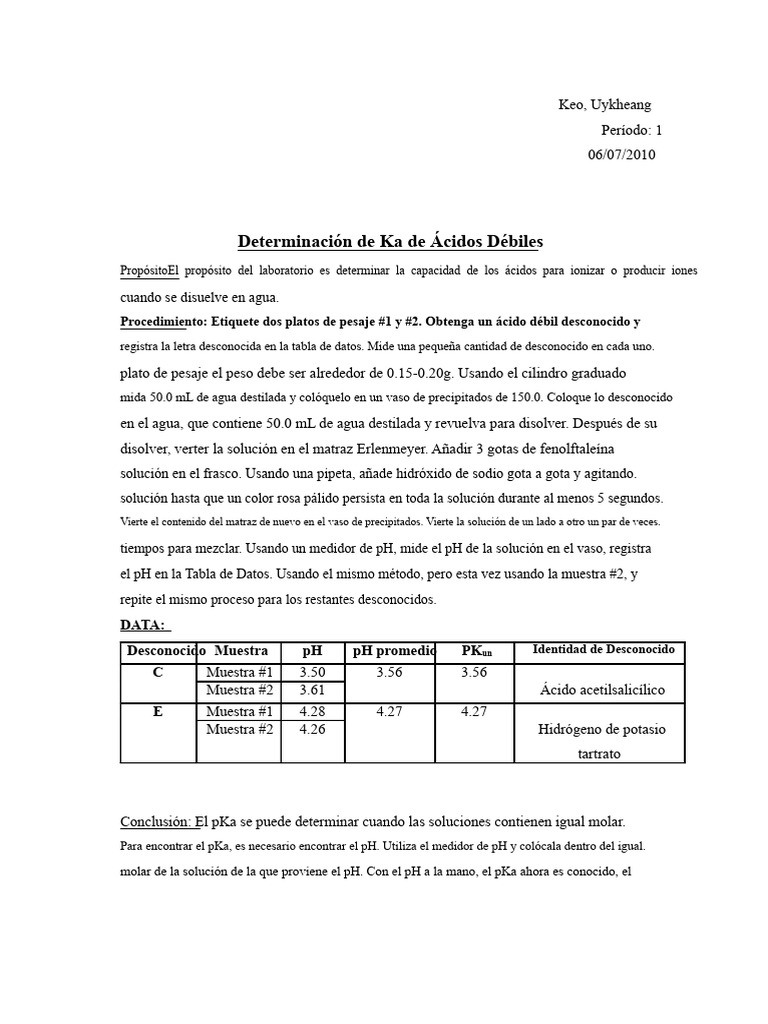 Determinación de pKa de Ácidos Débiles | PDF | Constante de disociación ...