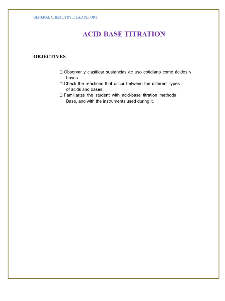 Acid-Base Titration Report | PDF | Titration | Chemistry