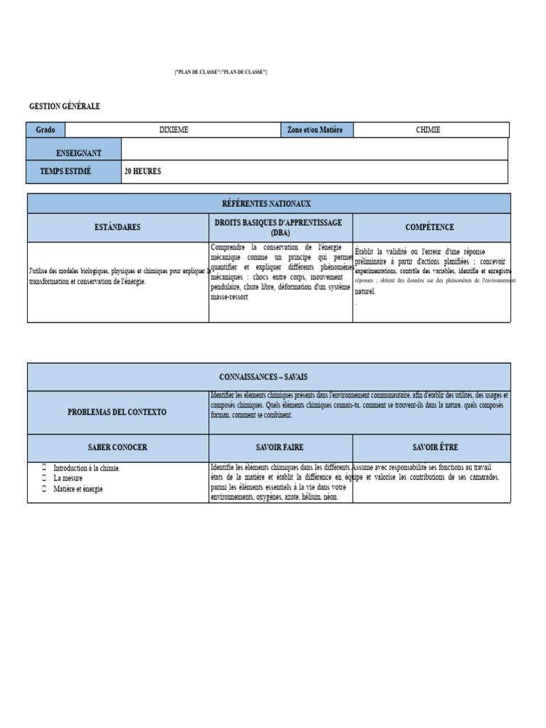 Plan de classe en chimie pour 10e année | PDF | Chimie | Atomes