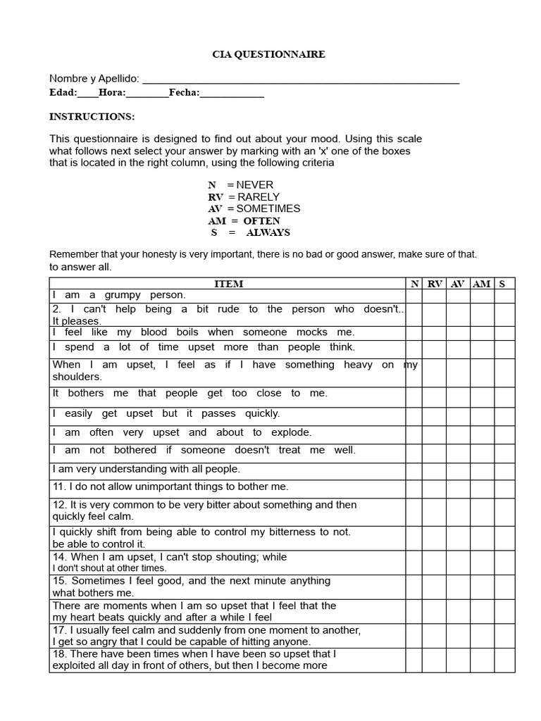 Questionnaire On Cholera-Irritability-Aggressiveness-For-Adolescents ...