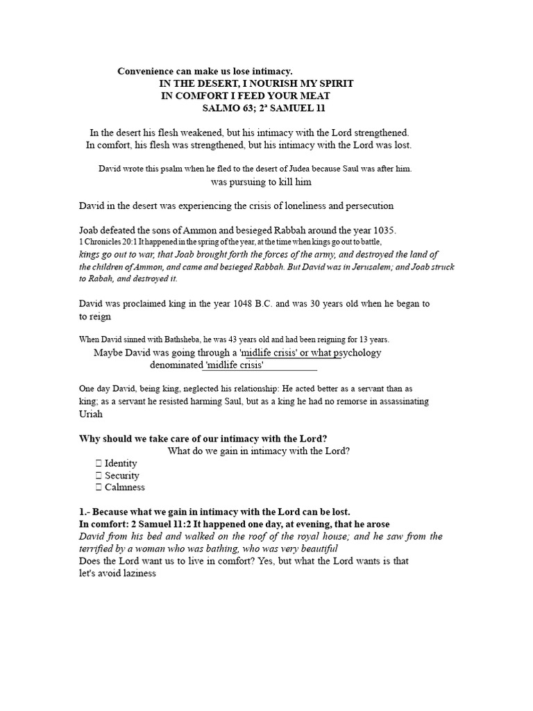 Comfort Can Make Us Lose Intimacy | PDF | David | Religious Belief And ...