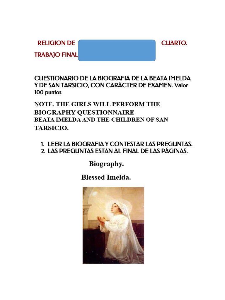 Blessed Imelda | PDF | Eucharist | Mary, Mother Of Jesus