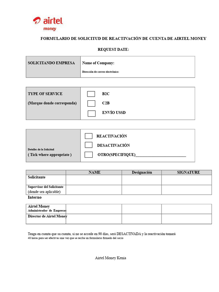 Formulario de Reactivación de Cuenta AM | PDF