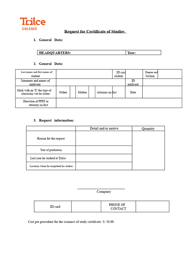 Application Format For Trilce Study Certificate | PDF