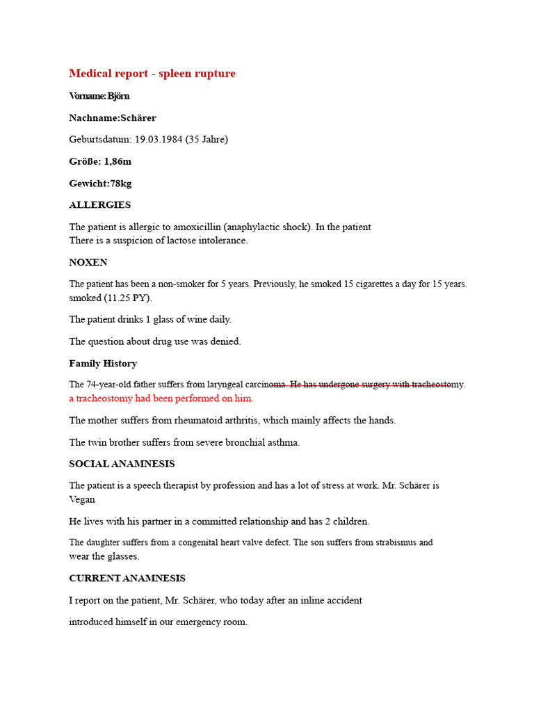 Medical Report Spleen Rupture | PDF | Allergy | Spleen