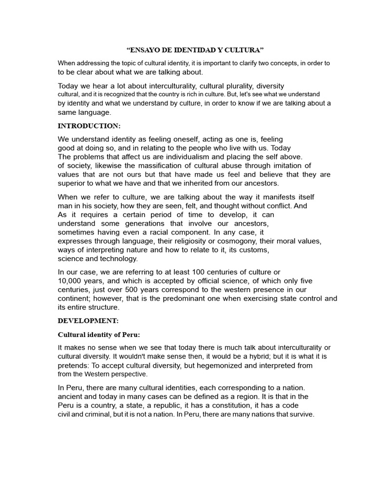 Essay On Identity and Culture | PDF | Peru | Identity (Social Science)