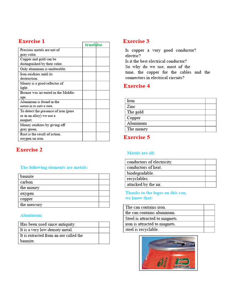 Metal Exercises 1 | PDF | Metals | Copper