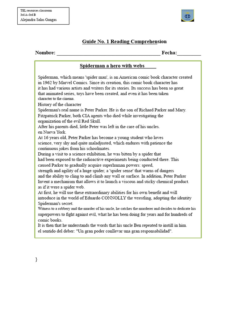 Reading Comprehension | PDF | Spider Man