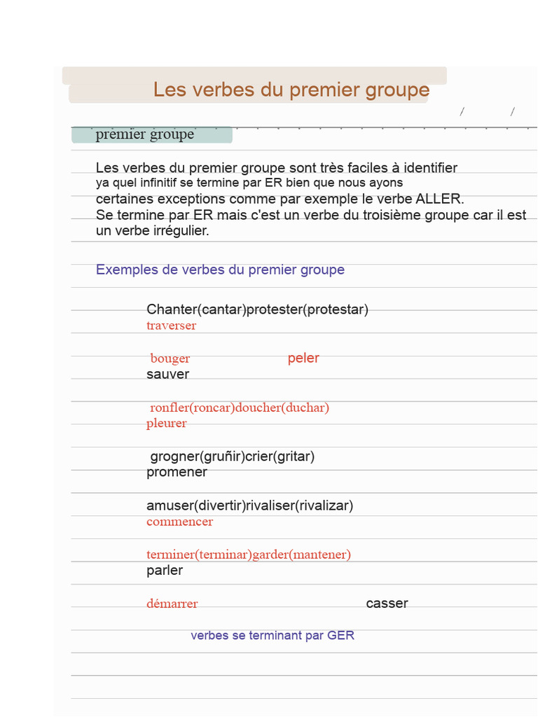 Introduction aux verbes du premier groupe | PDF | Verbe | Relations ...