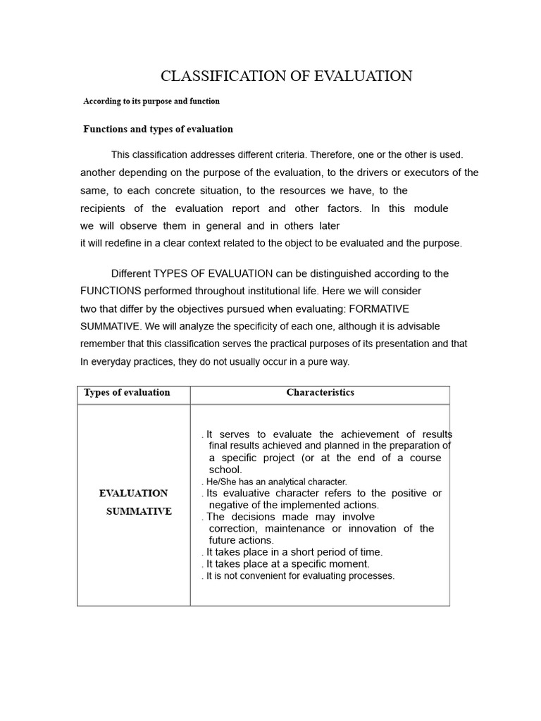 Types and Functions of Evaluation | PDF | Evaluation | Learning