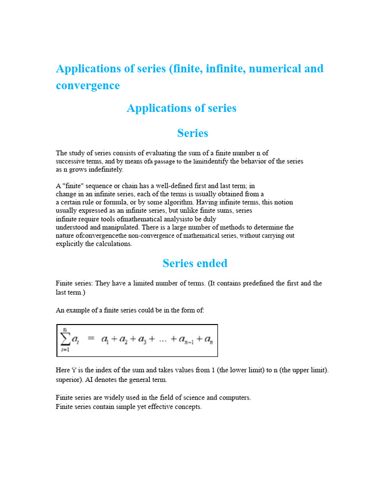 Applications of Series (Finite, Infinite, Numerical and Convergence ...