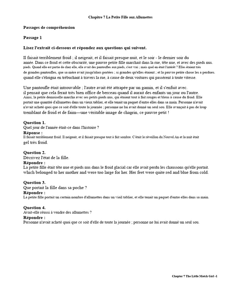La Petite Fille aux Allumettes : Analyse | PDF