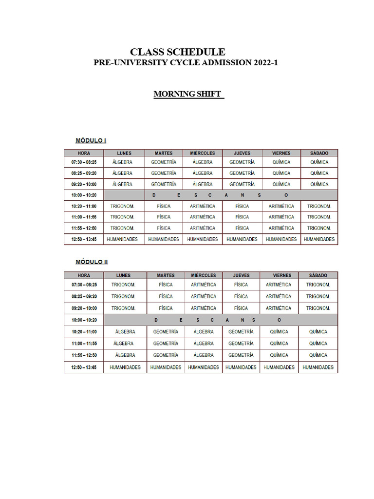 Pre Virtual Class Schedule 2022 - 1 | PDF