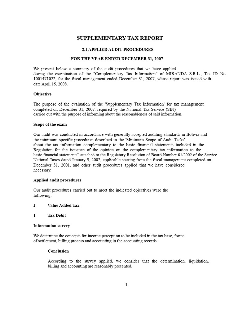 Supplementary Tax Report | PDF | Taxes | Audit