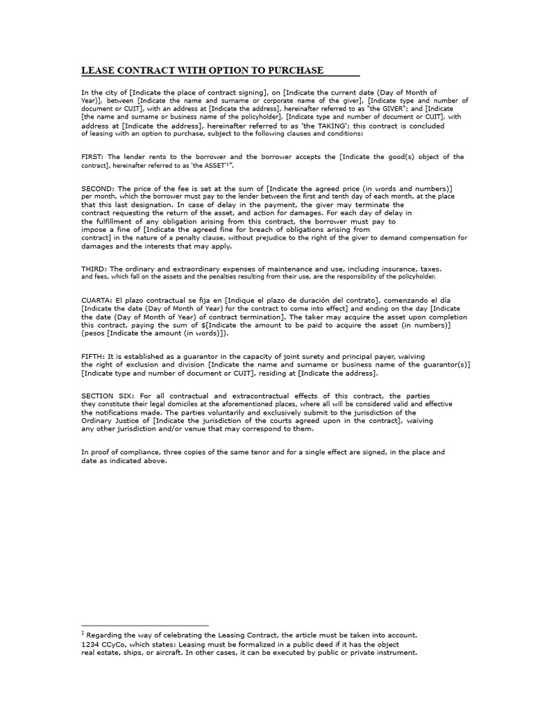 Lease Contract with Purchase Option | PDF | Lease | Surety