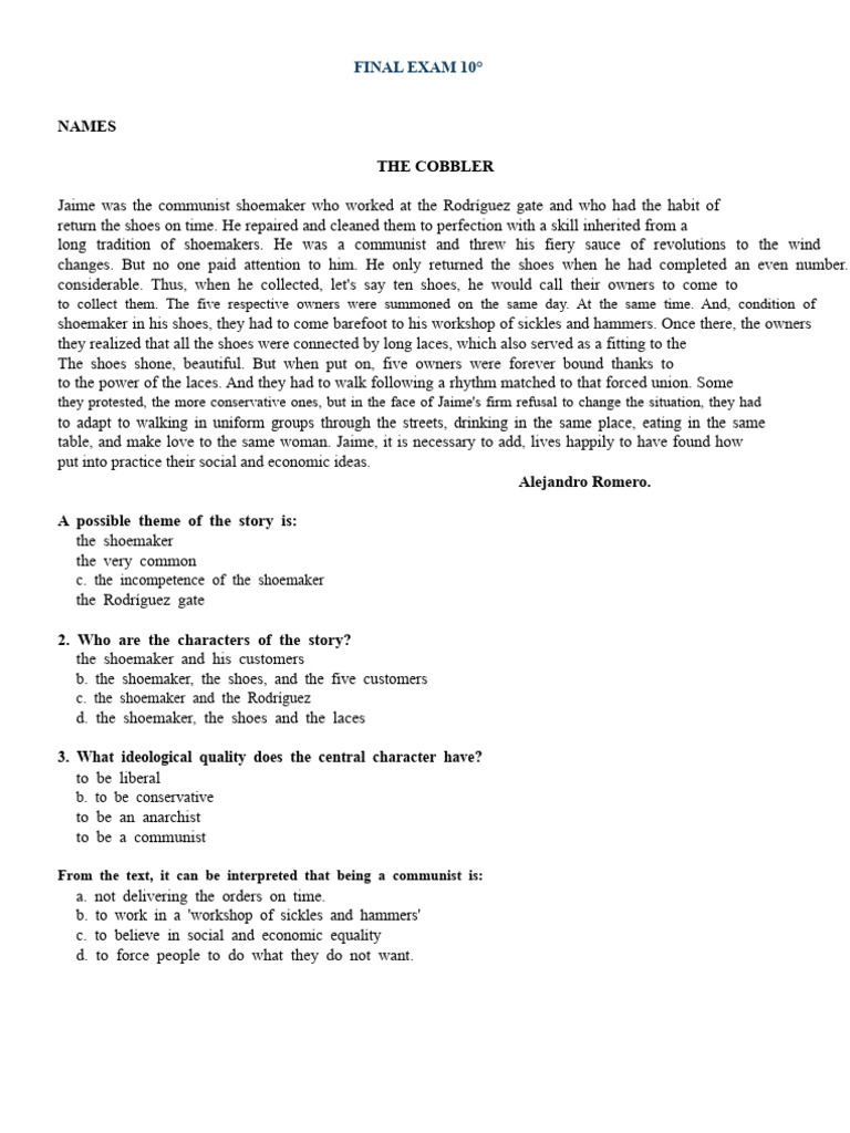 Final Exam 10 Critical Comprehension Exercises With Answers | PDF ...