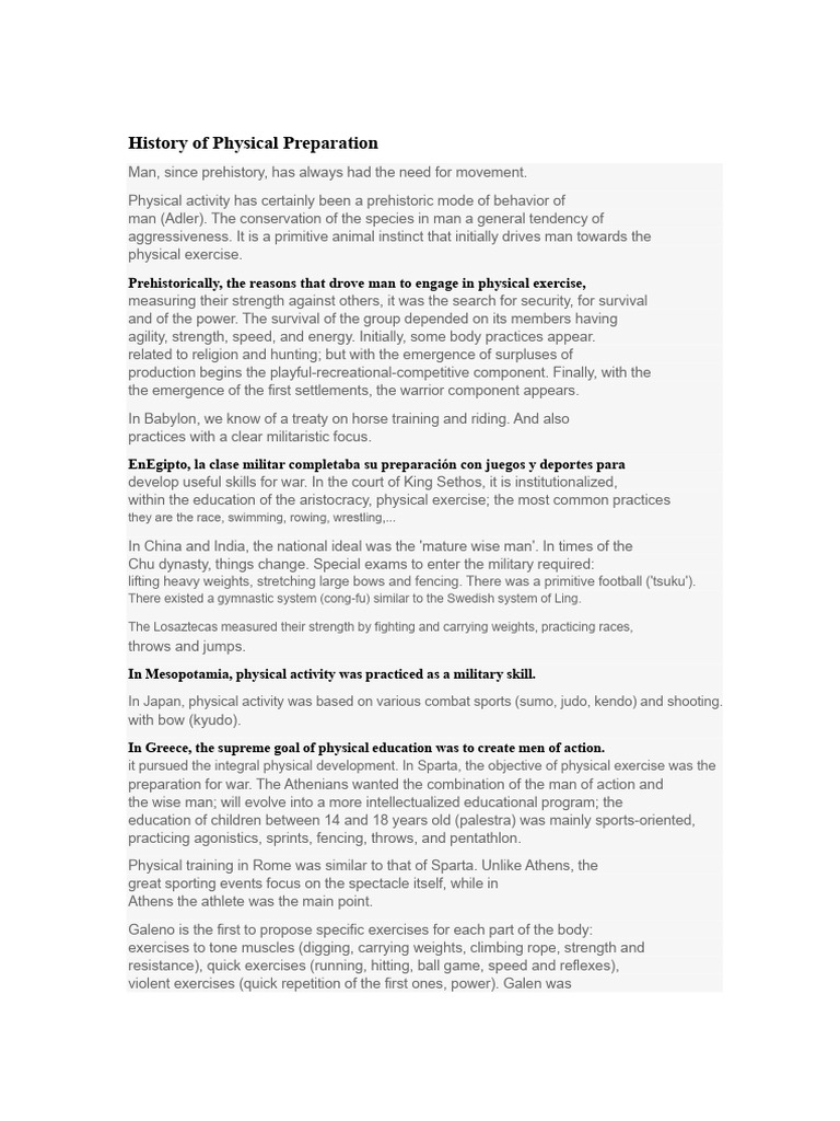 Evolution of Physical Preparation History | PDF | Gymnastics