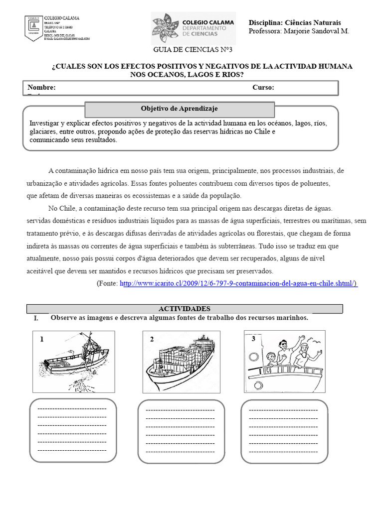 GUIA DE CIENCIAS 5° água atividade humana n°3 carta | PDF | Água ...