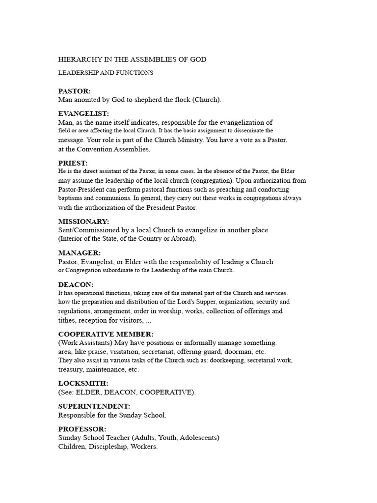 Assemblies of God Leadership Roles Explained | PDF