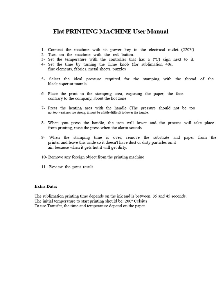 Flat Printing Machine User Manual | PDF