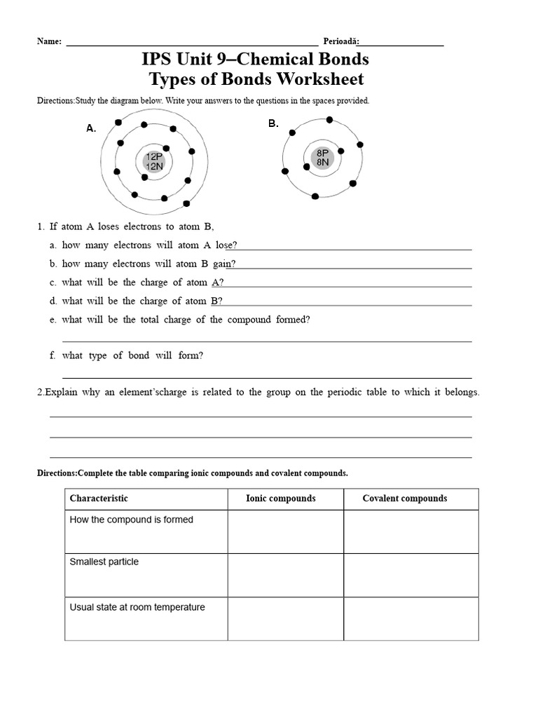 Foaie de lucru despre tipurile de obligațiuni | PDF | Ion | Chemical Compounds