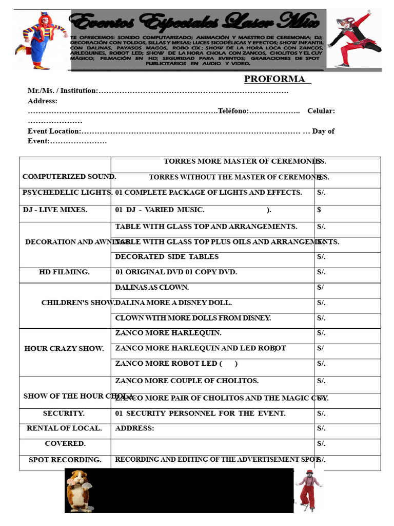special events proforma | PDF
