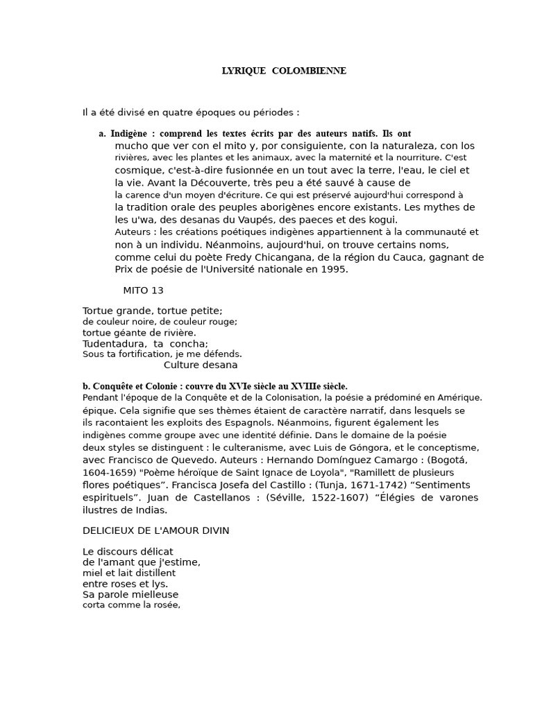 Évolution de la lyrique colombienne | PDF | Poésie | Colombie