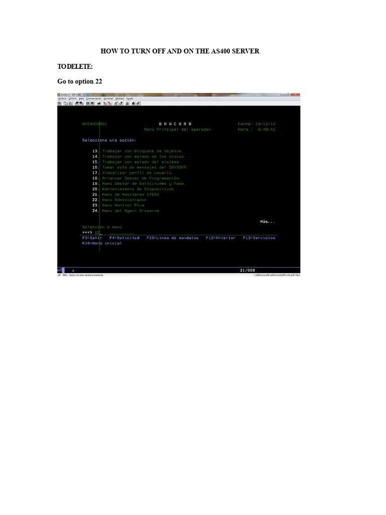 How to Turn Off and Turn On the AS400 Server | PDF